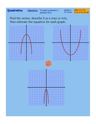 9-2 Graphing Quadratic Functions Standard Form.pdf | Physics | Science