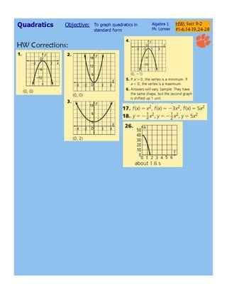 9-2 Graphing Quadratic Functions Standard Form.pdf | Physics | Science