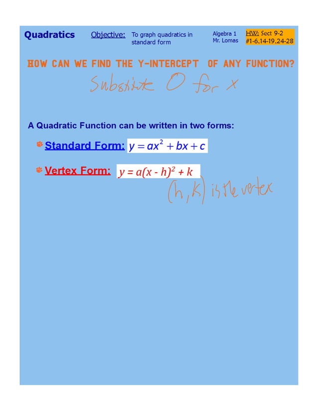 9-2 Graphing Quadratic Functions Standard Form.pdf | Physics | Science