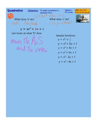 9-2 Graphing Quadratic Functions Standard Form.pdf | Physics | Science