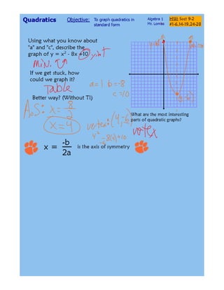 9-2 Graphing Quadratic Functions Standard Form.pdf | Physics | Science