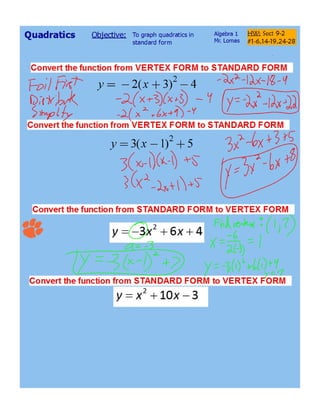 9-2 Graphing Quadratic Functions Standard Form.pdf | Physics | Science
