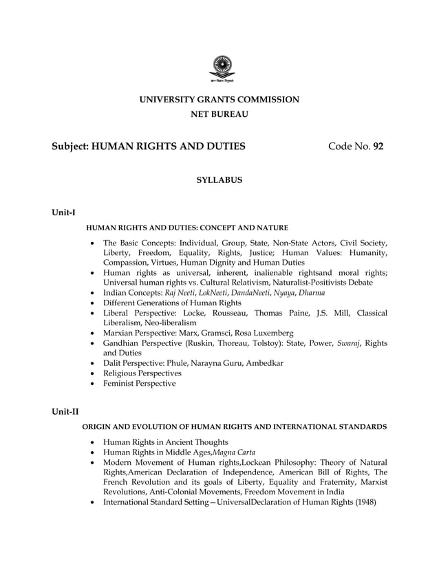 NTA UGC NET JRF -92 human right and duties-new updated syllabus | PDF