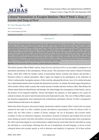 Cultural Nationalism or Escapist Idealism: Okot P’bitek’s Song of ...