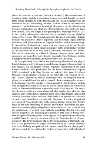 Beggs_Writing Sample_Modern Drama_Revisiting _Marat_Sade | PDF