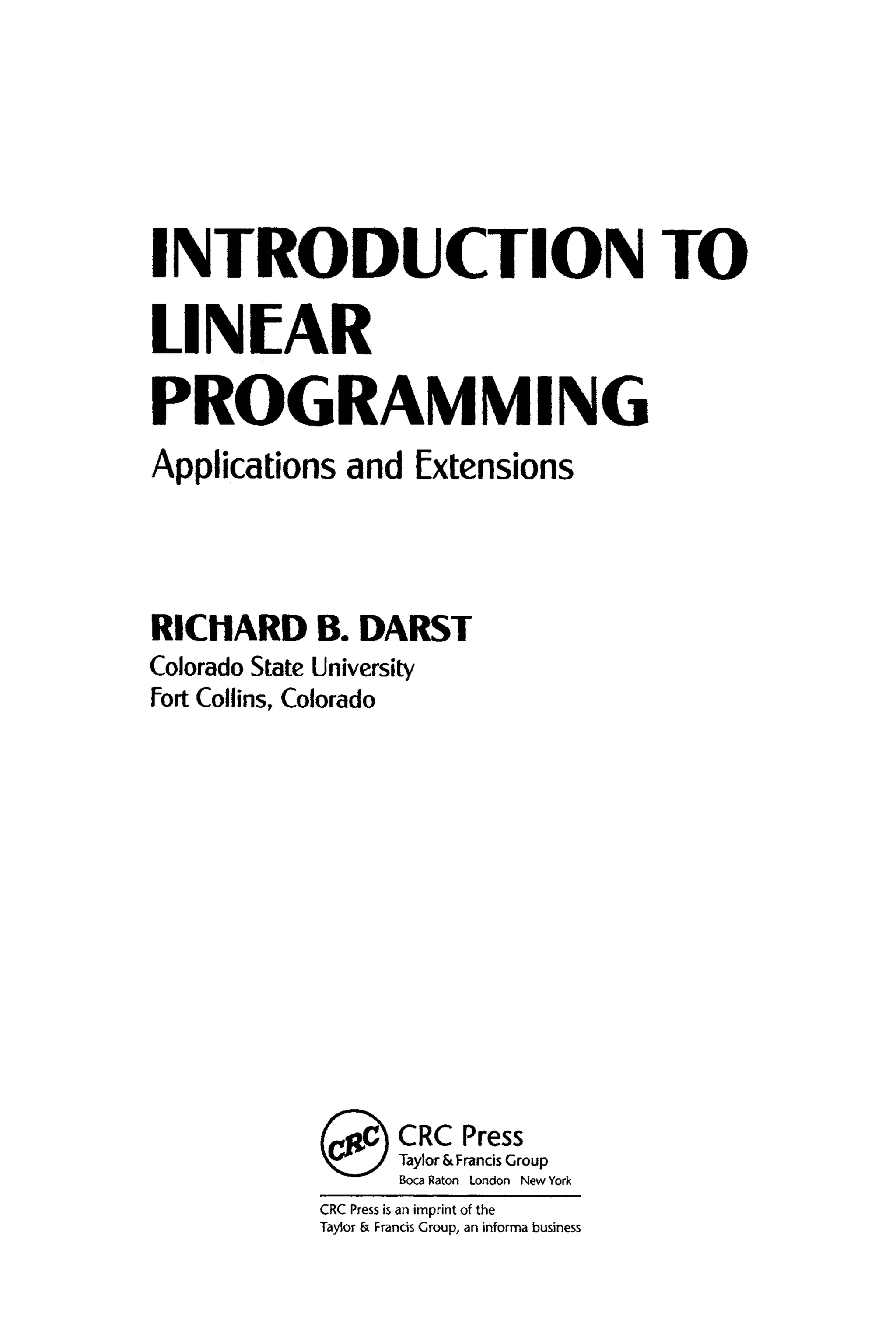 Introduction to Linear Programming Applications and Extensions First ...