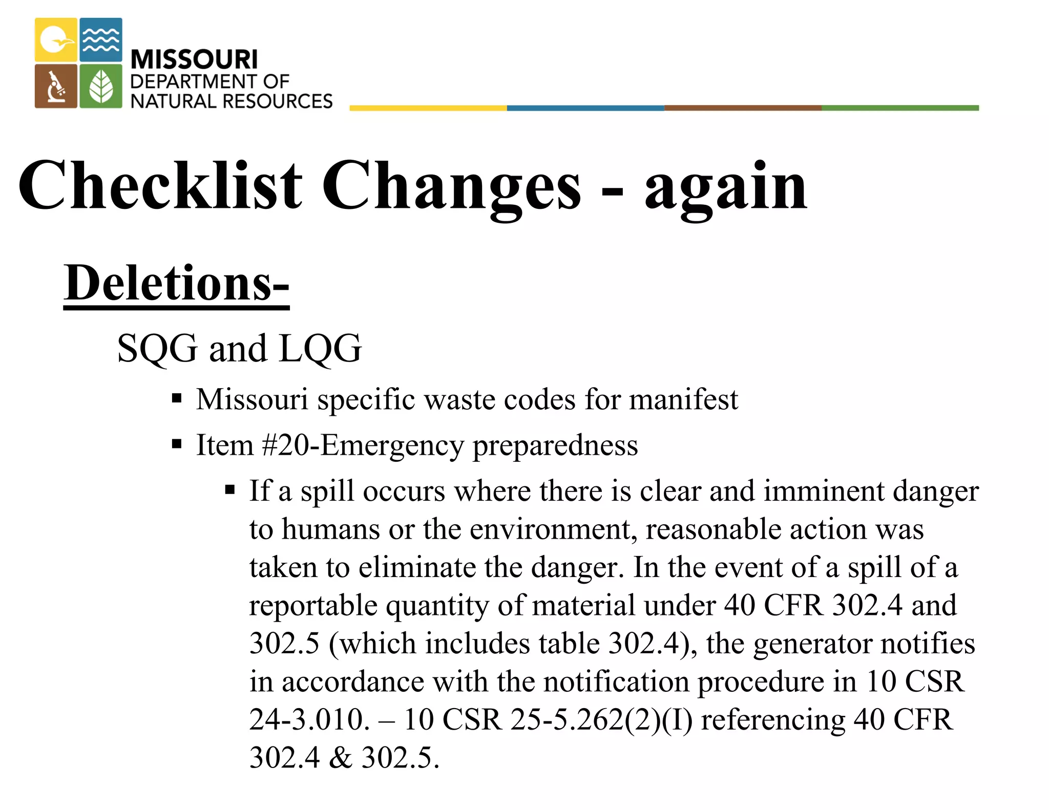 Nicole Eby, Missouri DNR, Hazardous Waste Inspection Checklist Changes ...