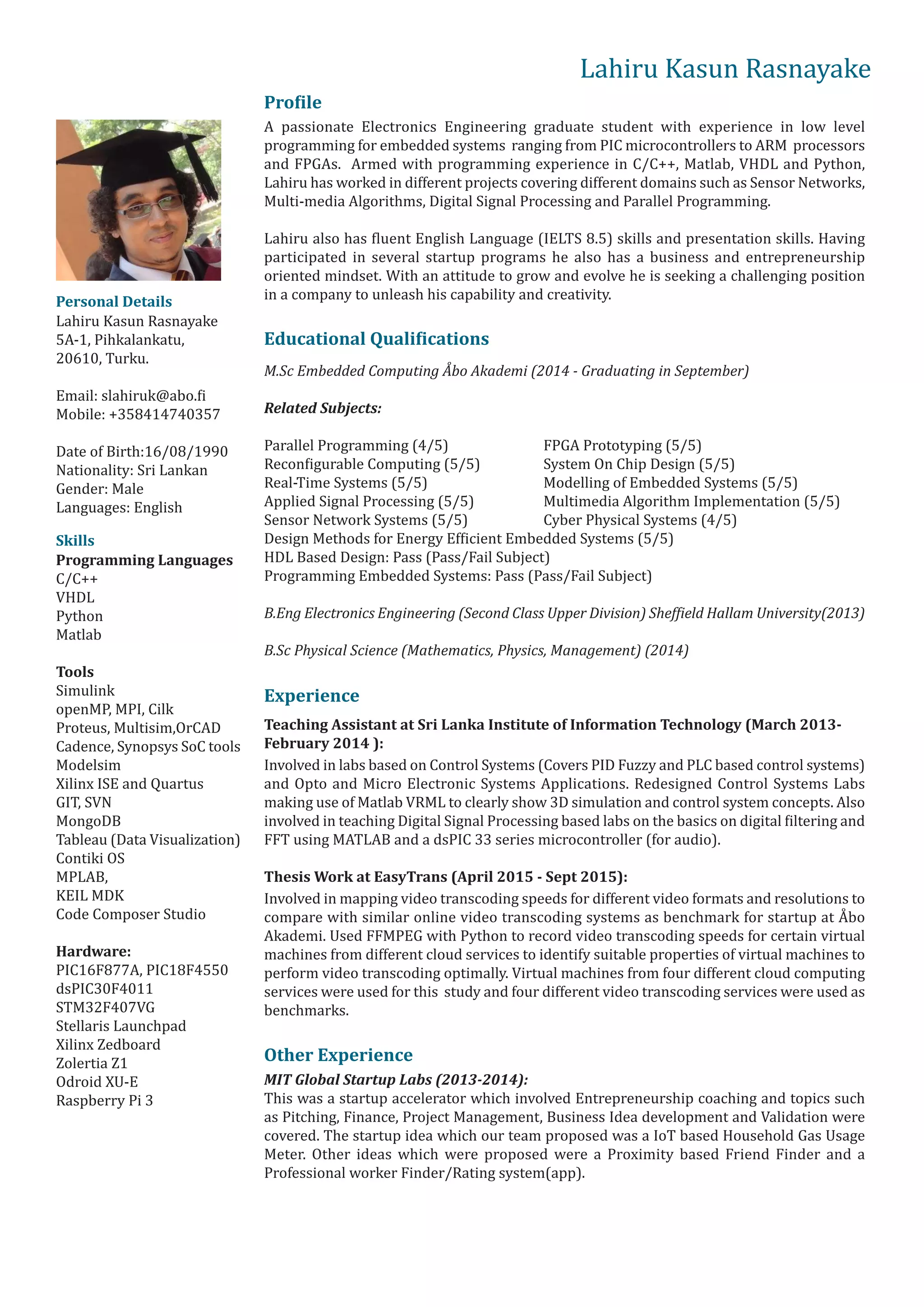 CV_LahiruKRasnayake | PDF | Programming Languages | Computing