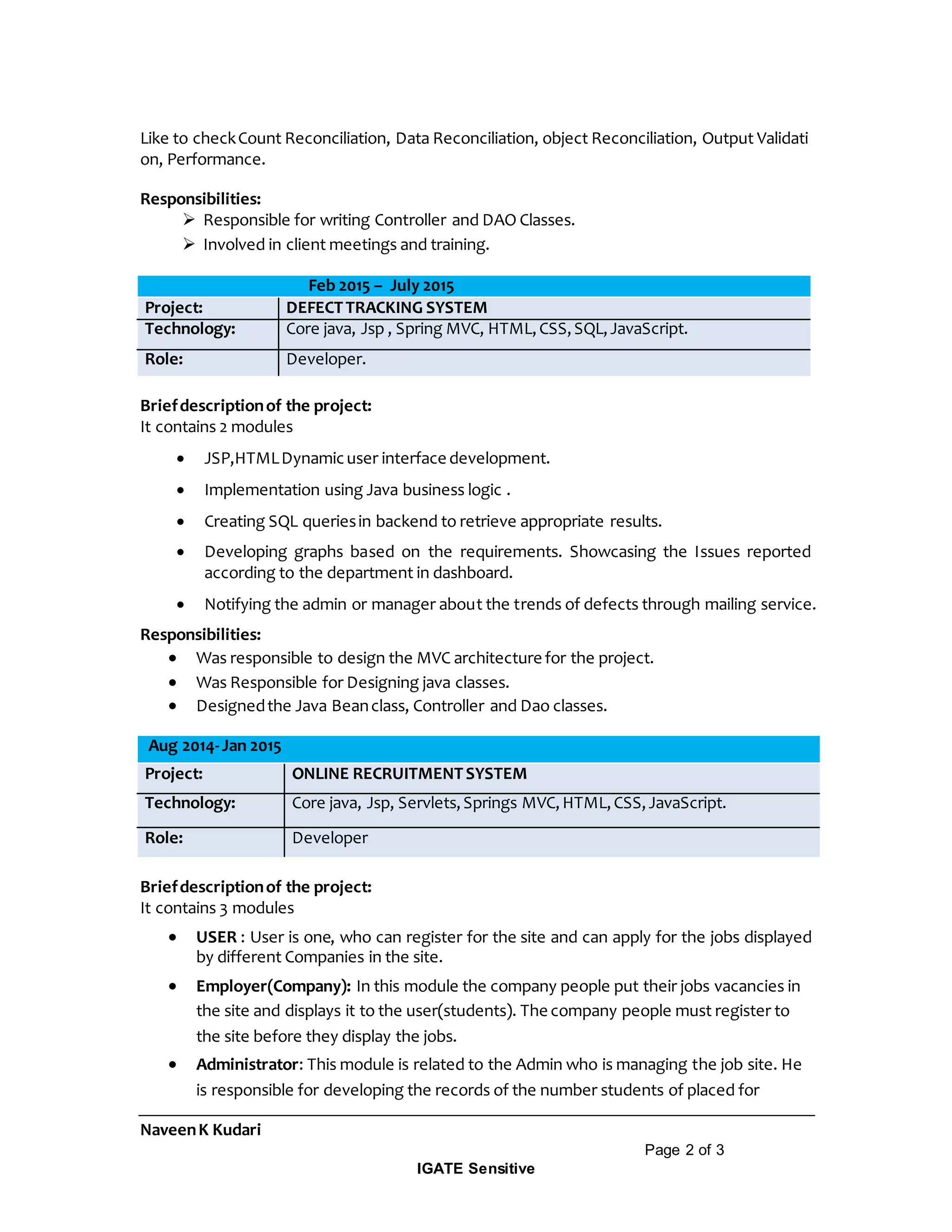 IGATE_JAVA_Naveen_CV | PDF