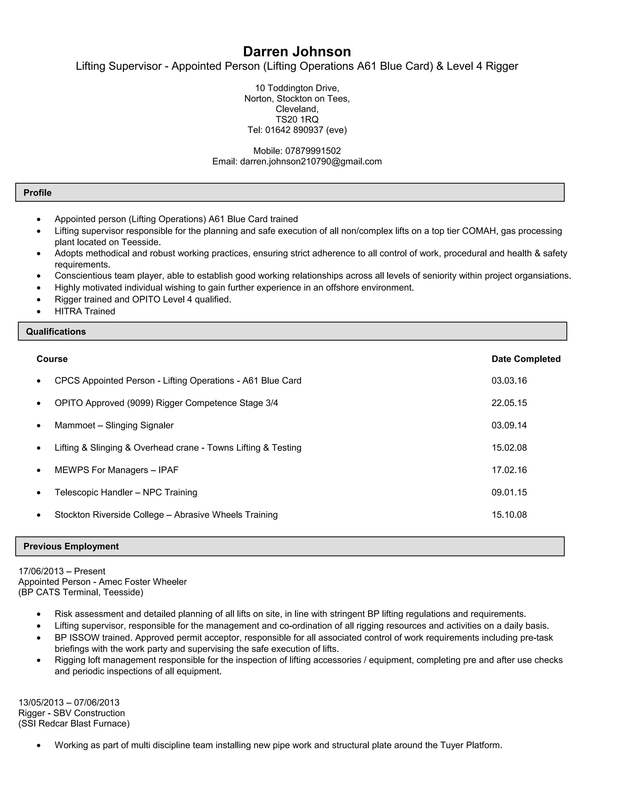 Darren Johnson CV | DOC