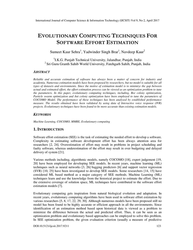 Evolutionary Computing Techniques for Software Effort Estimation | PDF