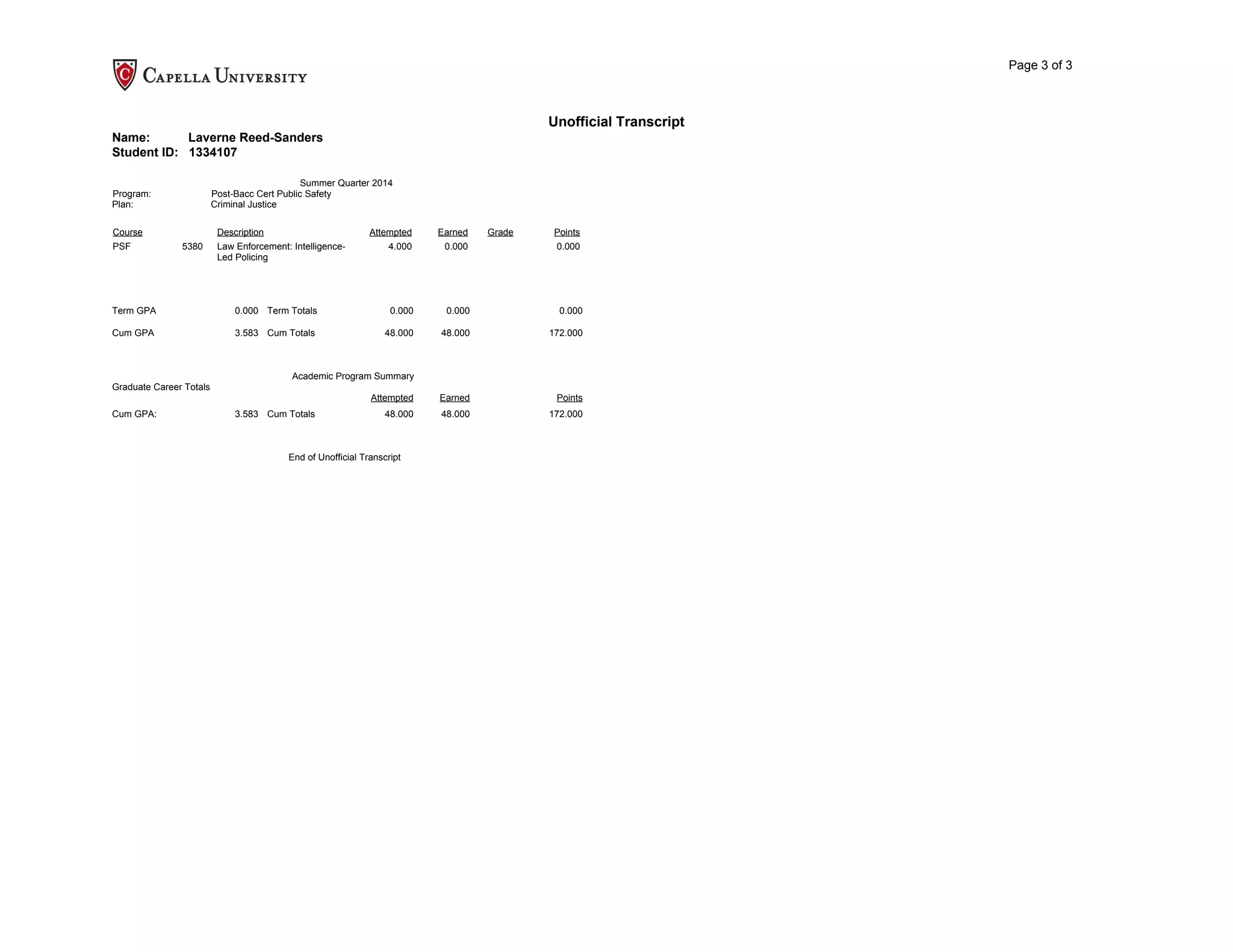 Laverne's Capella Transcipt (Master) | PDF