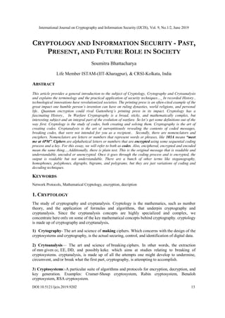 CRYPTOLOGY AND INFORMATION SECURITY - PAST, PRESENT, AND FUTURE ROLE IN SOCIETY | PDF