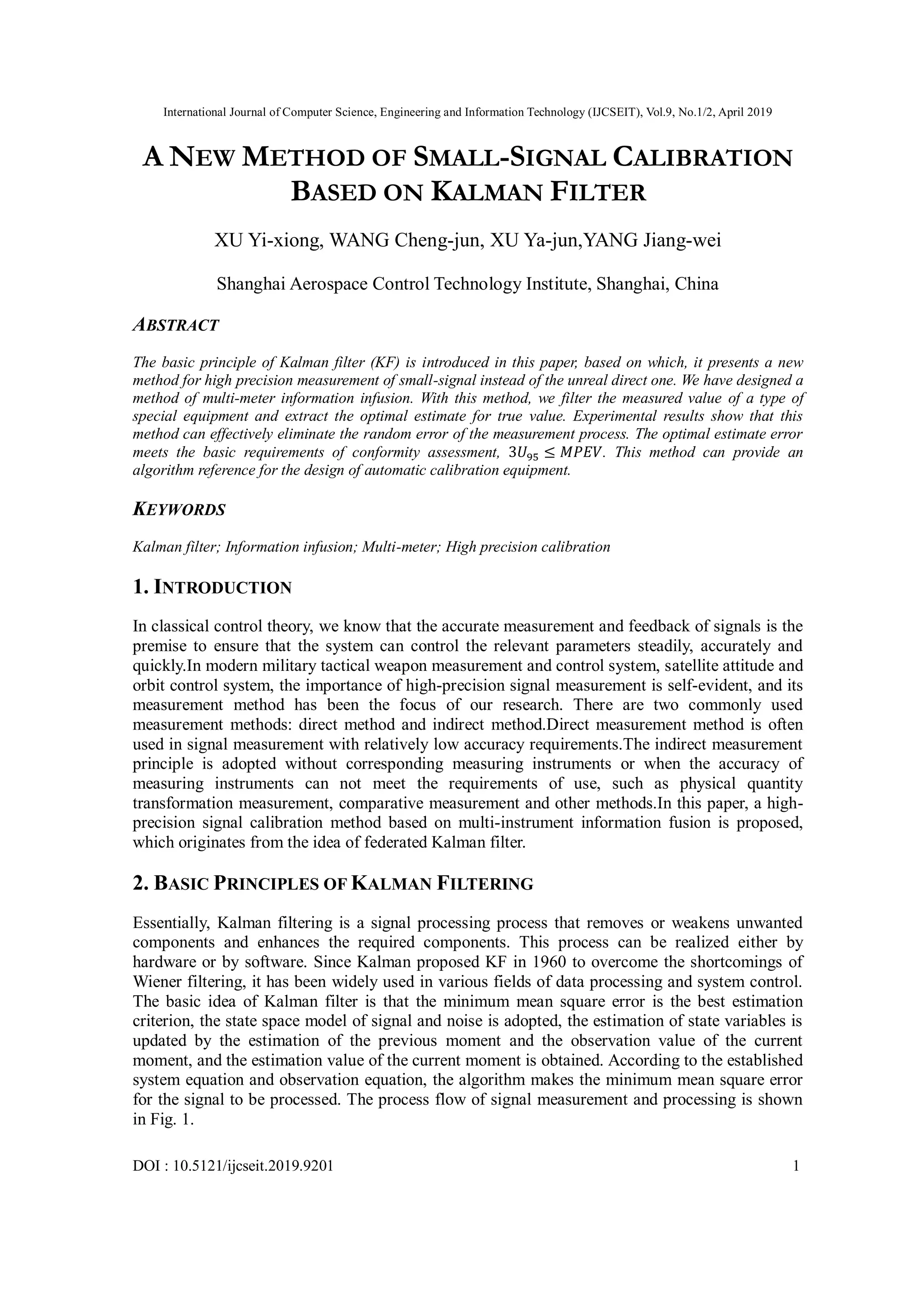 A NEW METHOD OF SMALL-SIGNAL CALIBRATION BASED ON KALMAN FILTER | PDF