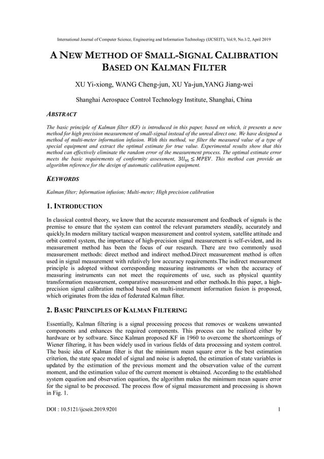 A NEW METHOD OF SMALL-SIGNAL CALIBRATION BASED ON KALMAN FILTER | PDF
