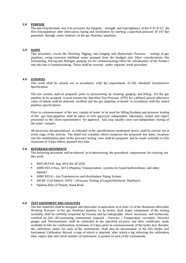 Hydrotest REPORT FOR 4'' 158m Line. | DOCX | Chemistry | Science