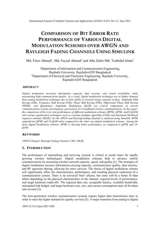 COMPARISON OF BIT ERROR RATE PERFORMANCE OF VARIOUS DIGITAL MODULATION ...