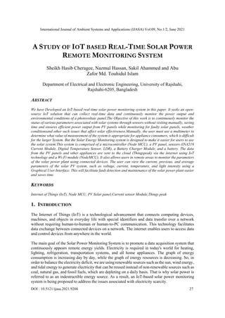A STUDY OF IOT BASED REAL-TIME SOLAR POWER REMOTE MONITORING SYSTEM | PDF