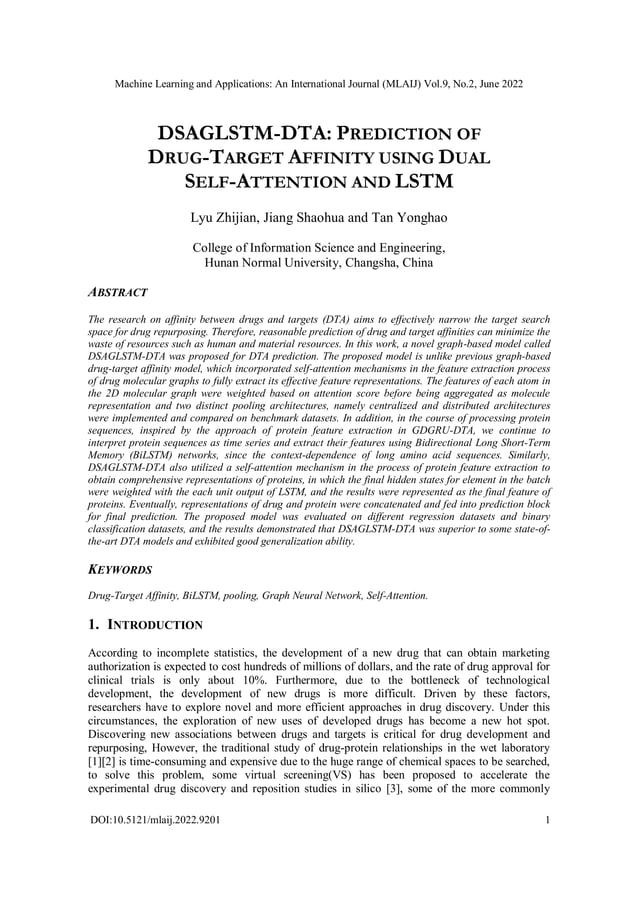 DSAGLSTM-DTA: Prediction of Drug-Target Affinity using Dual Self ...