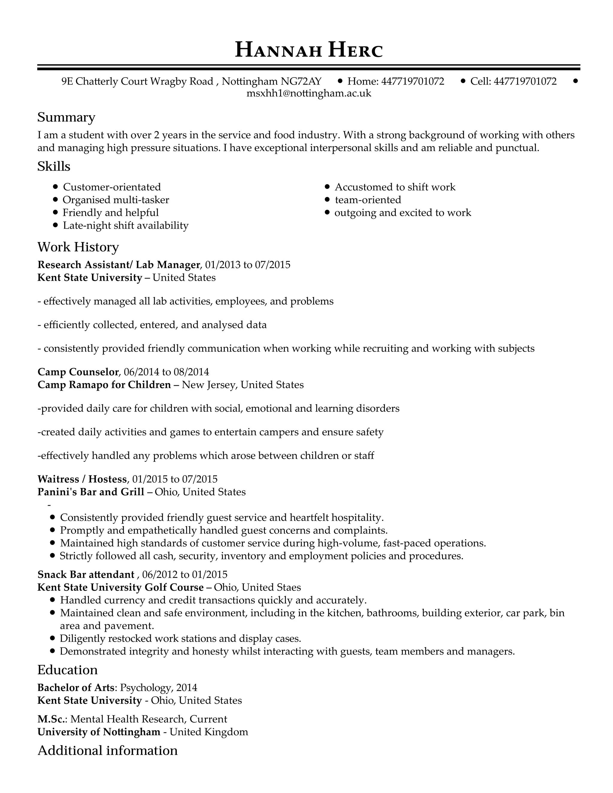 Hannah Herc CV 2 | PDF