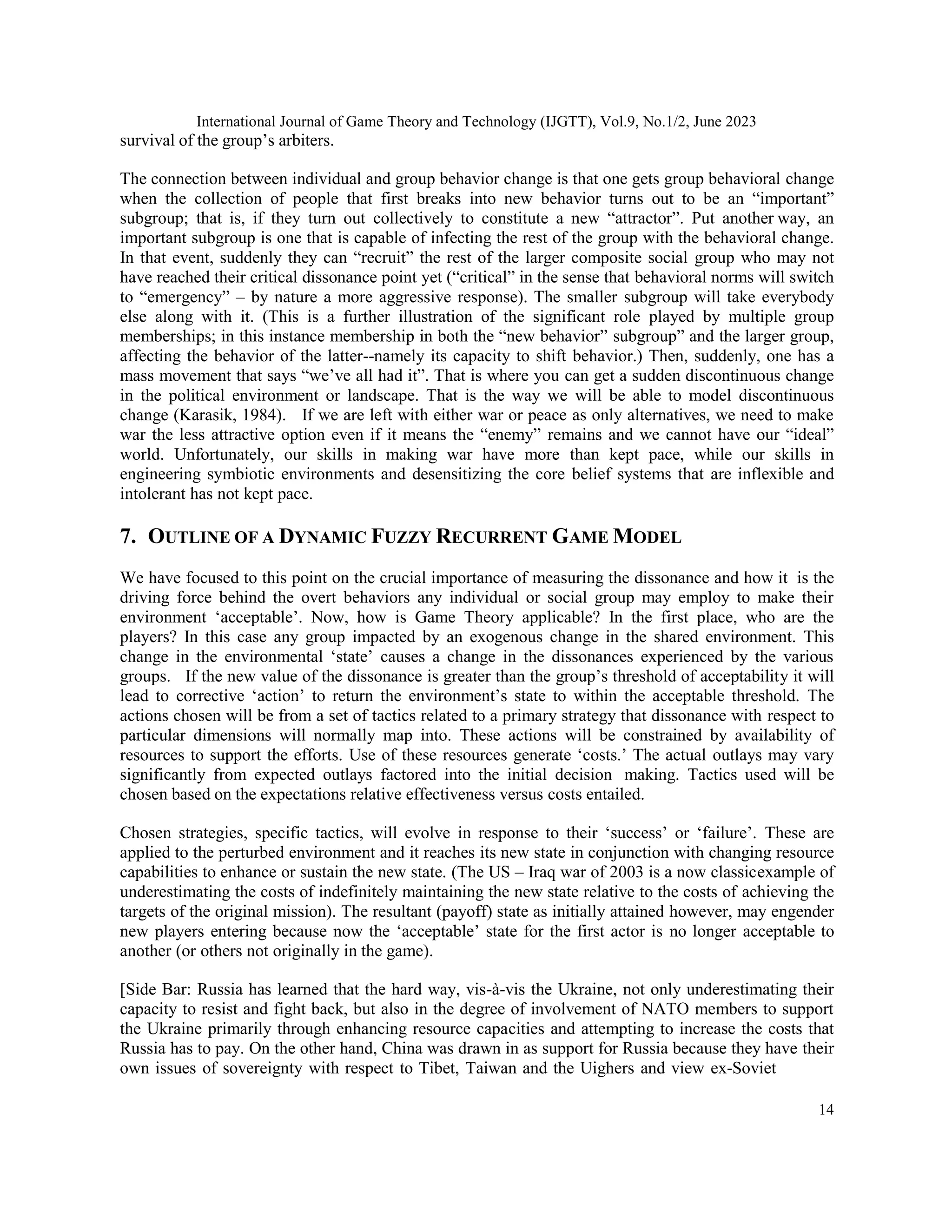 PREDICTING THE EVOLUTION OF CONFLICTS USING FUZZY RECURRENT GAMES | PDF