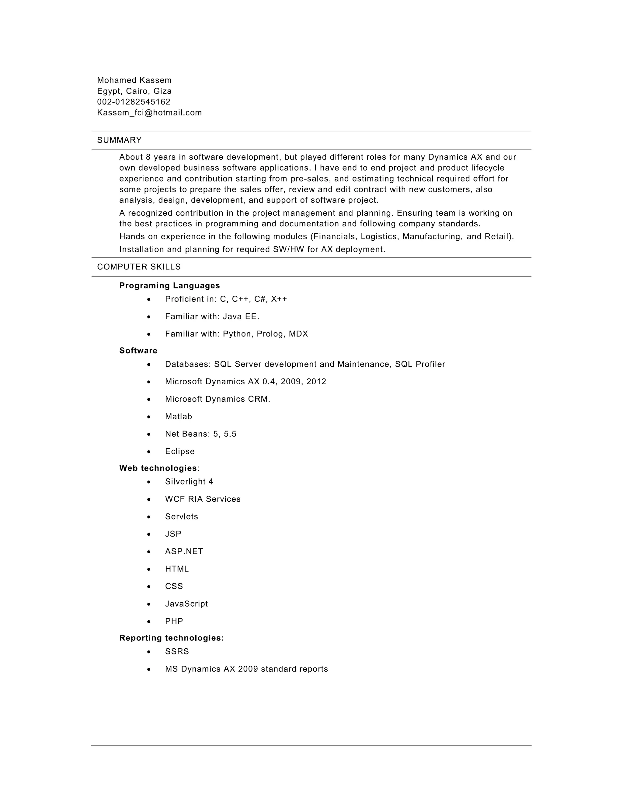 Mohamed Kassem CV | PDF | IT and Internet Support | Internet