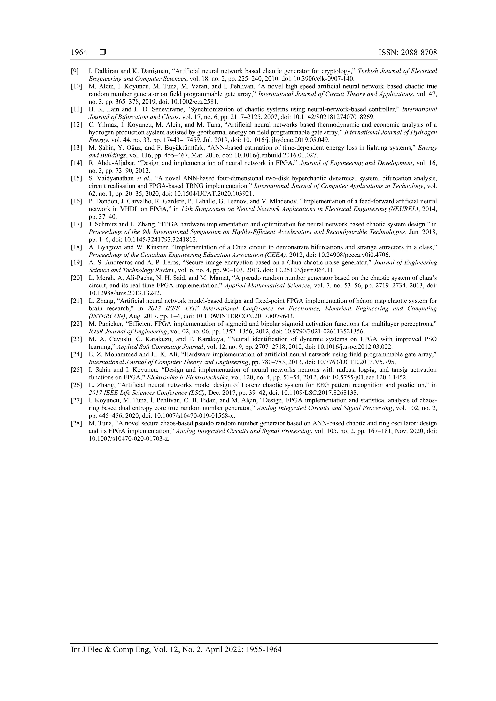 New artificial neural network design for Chua chaotic system prediction using FPGA hardware co ...