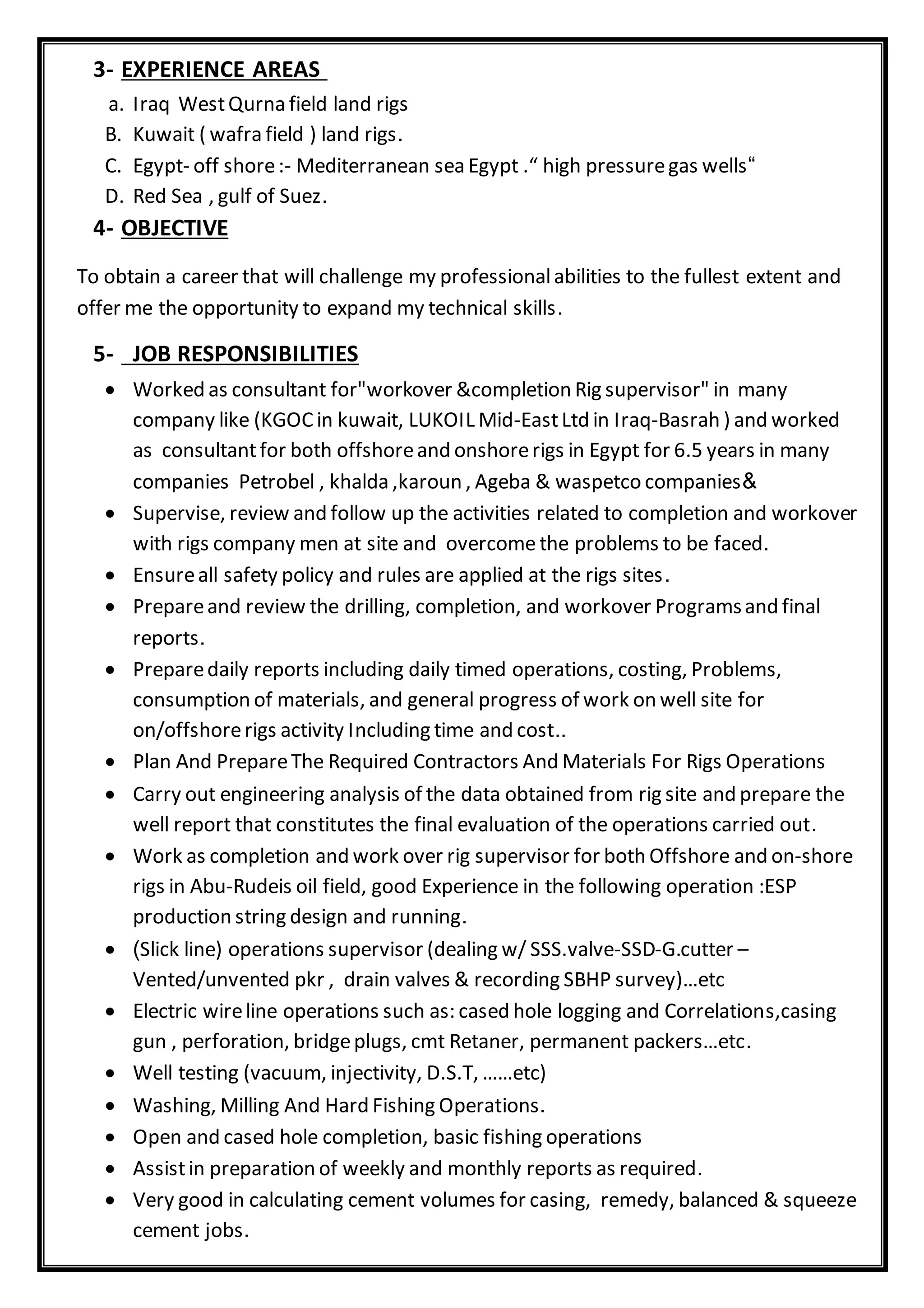 CV Ramadan Workover & Completion rig supervisor (2015) | DOCX