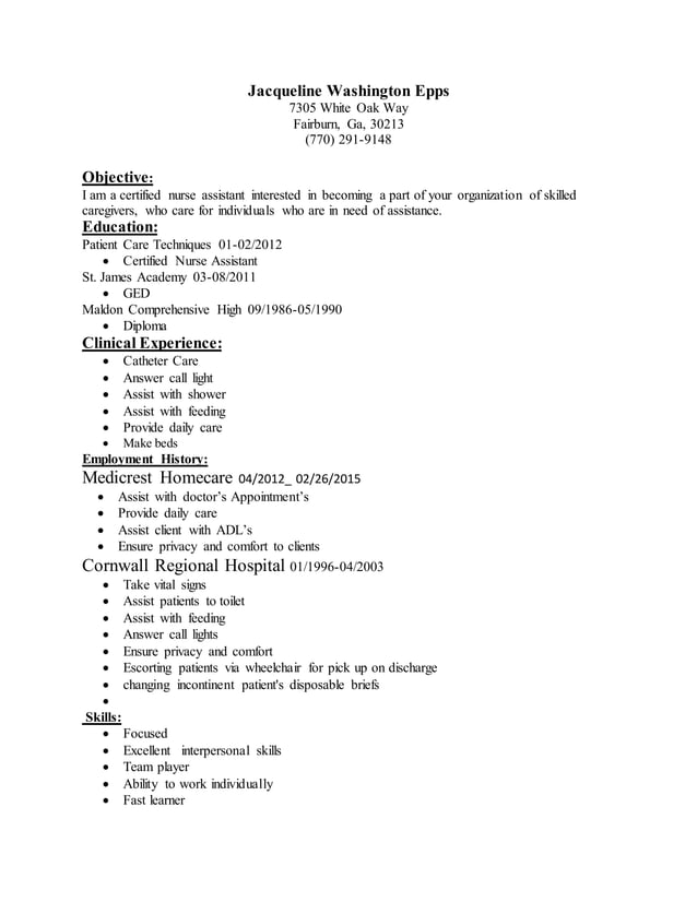 Jacqueline Washington Epps | DOCX | Eldercare | Family and Relationships