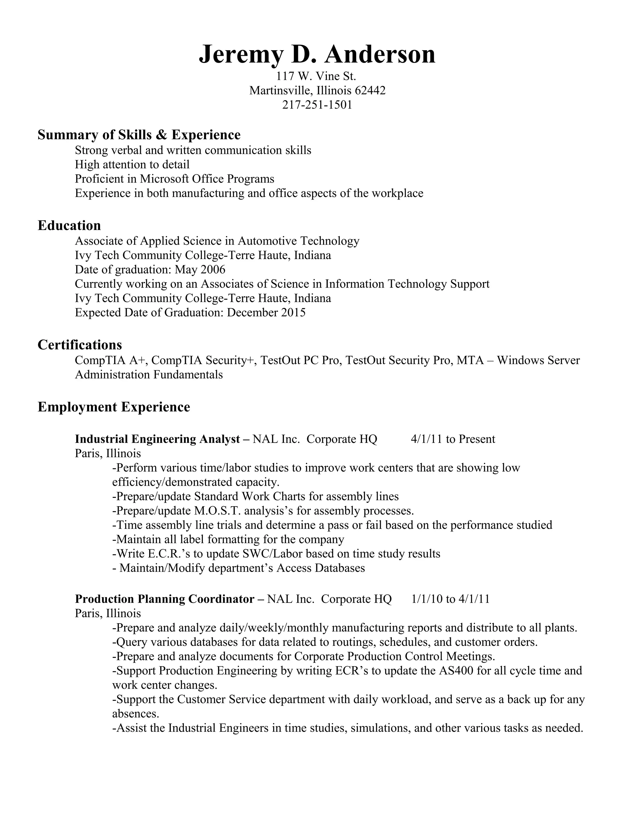 Jeremy Anderson Resume | DOC