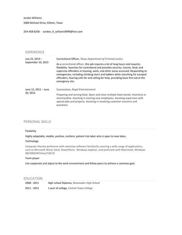 Jordan Williams, Resume | ODT | Computing | Technology & Computing