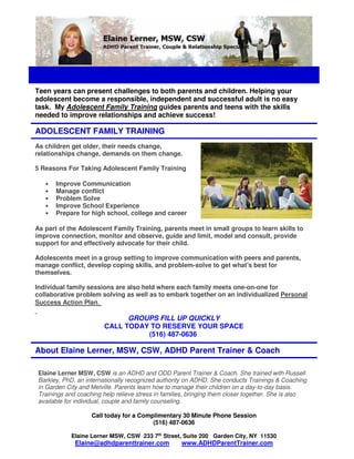 Elaine Lerner MSW CSW Adolescent Family Training NY | PDF