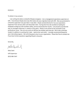 UPS Letter of Recommendation | PDF