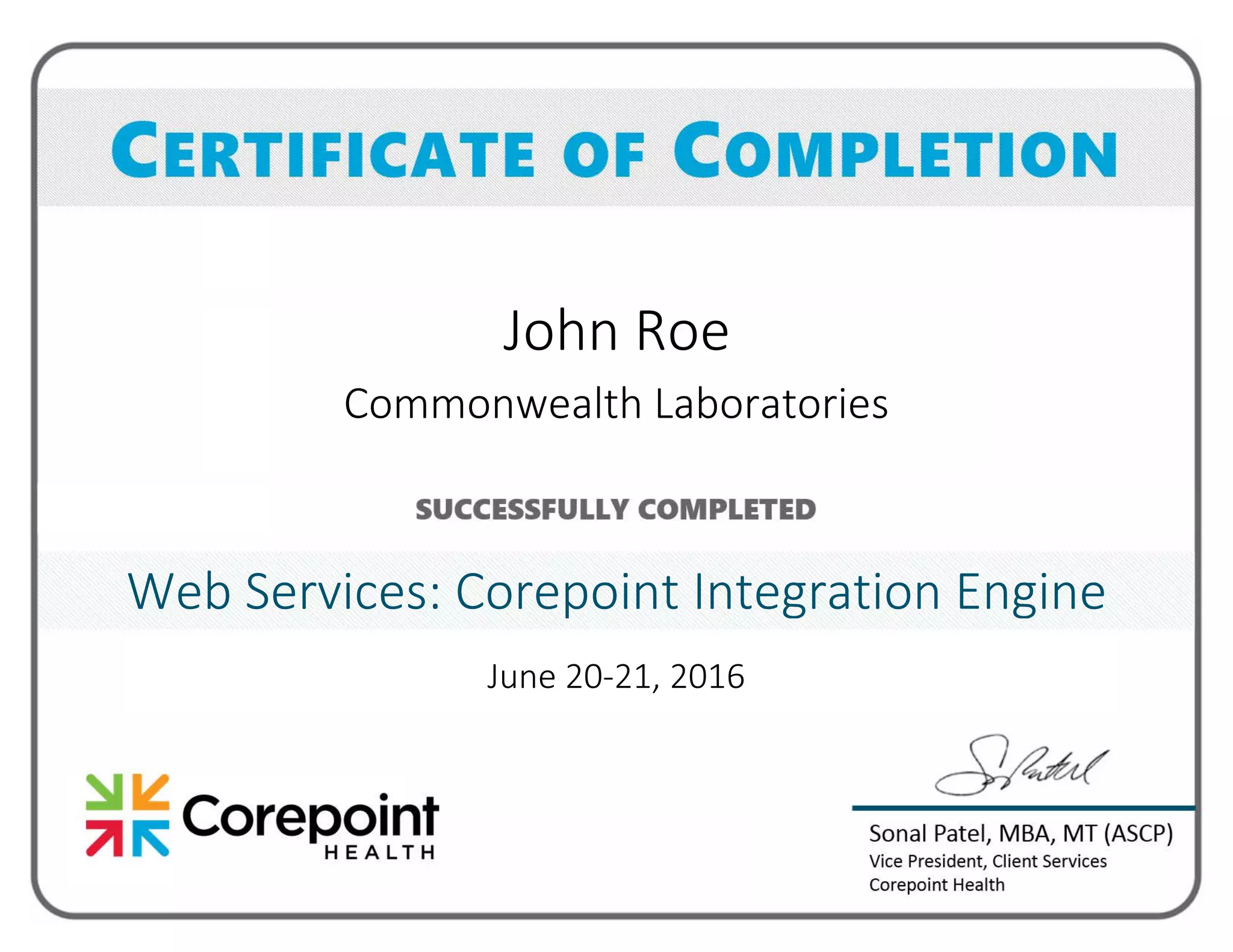 Corepoint Web Services certificate_June2016_3 | PPT