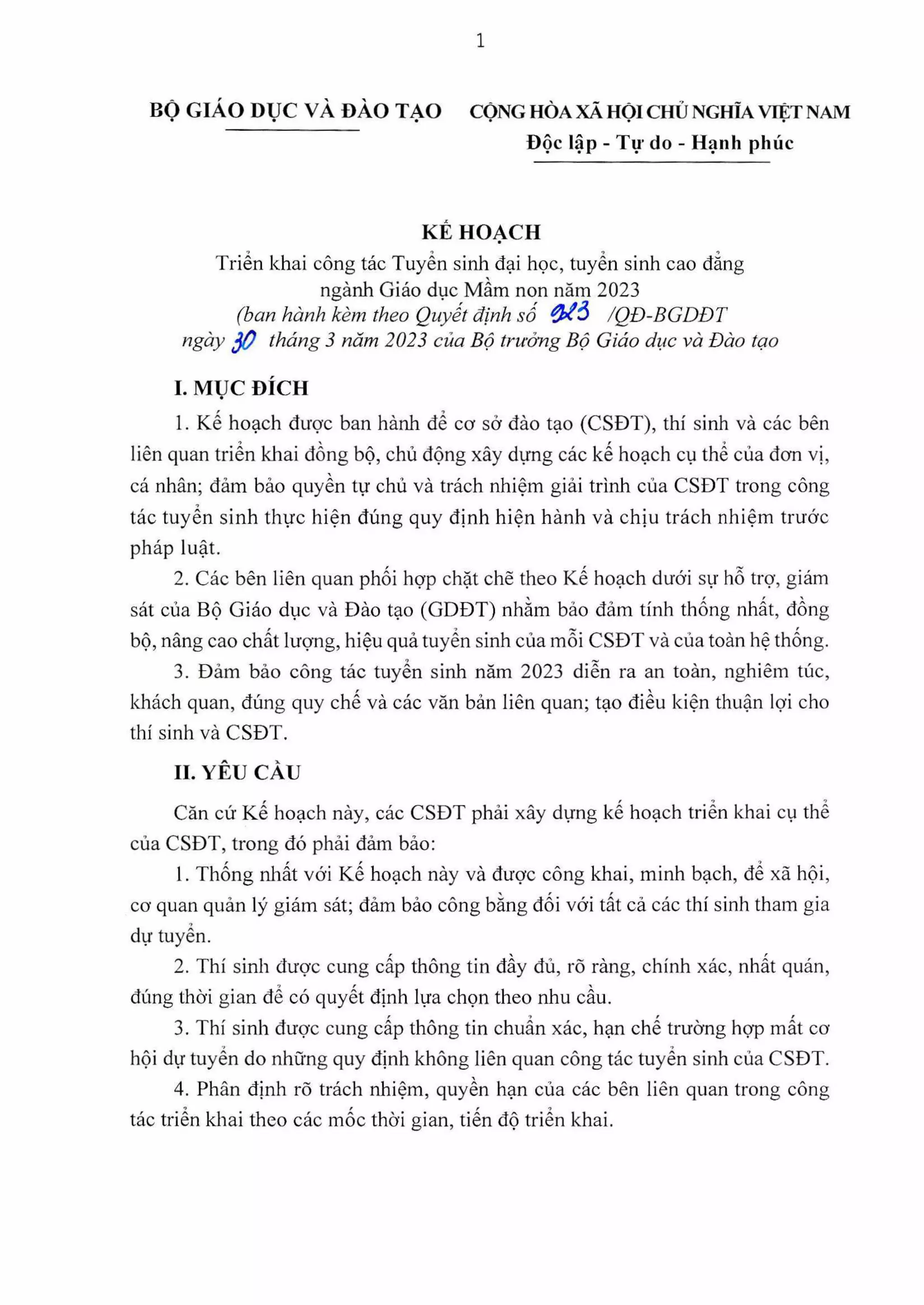 923_QD_BGDDT-Ke hoach tuyen sinh nam 2023.PDF