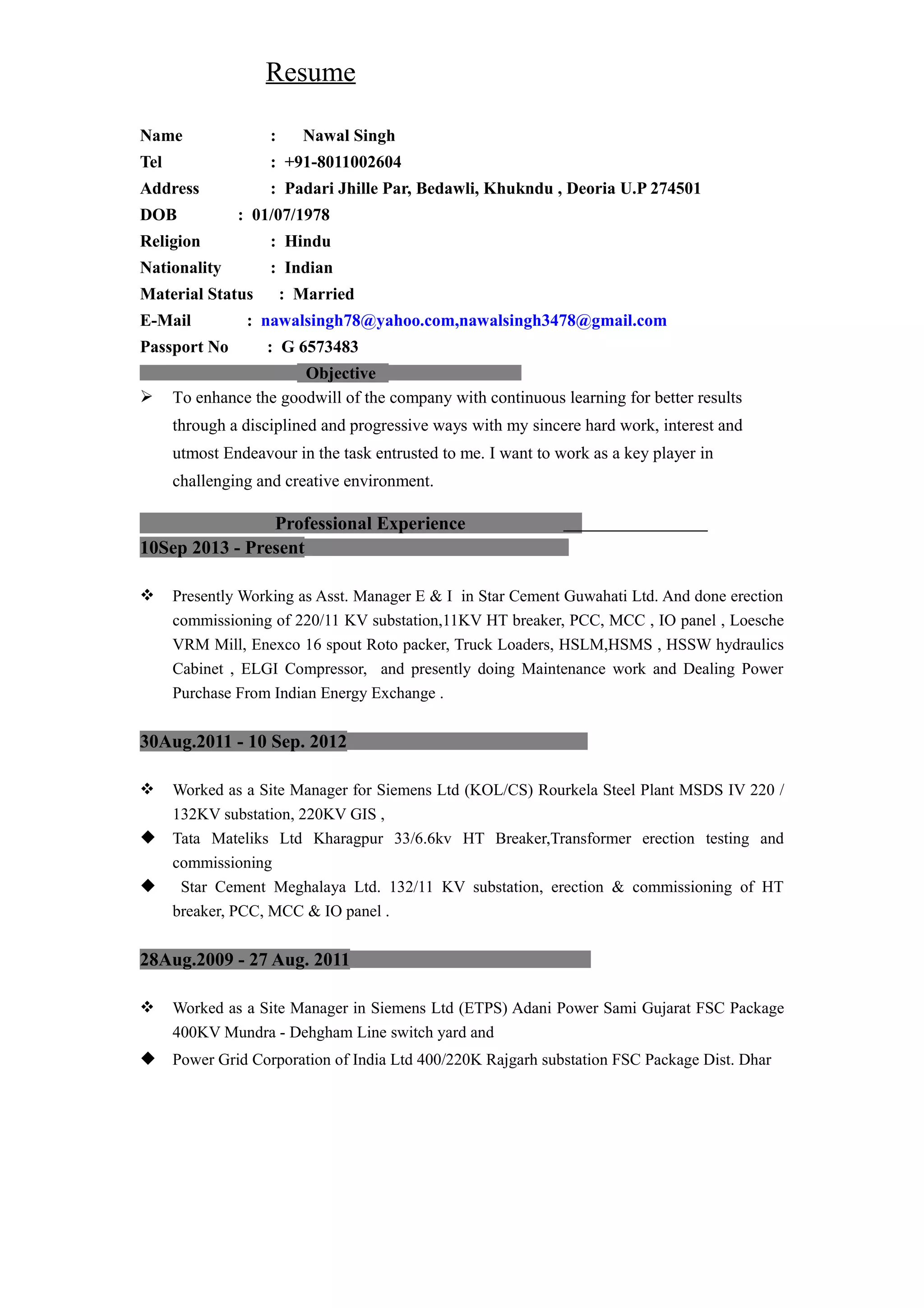 Resume Nawal Singh | DOC