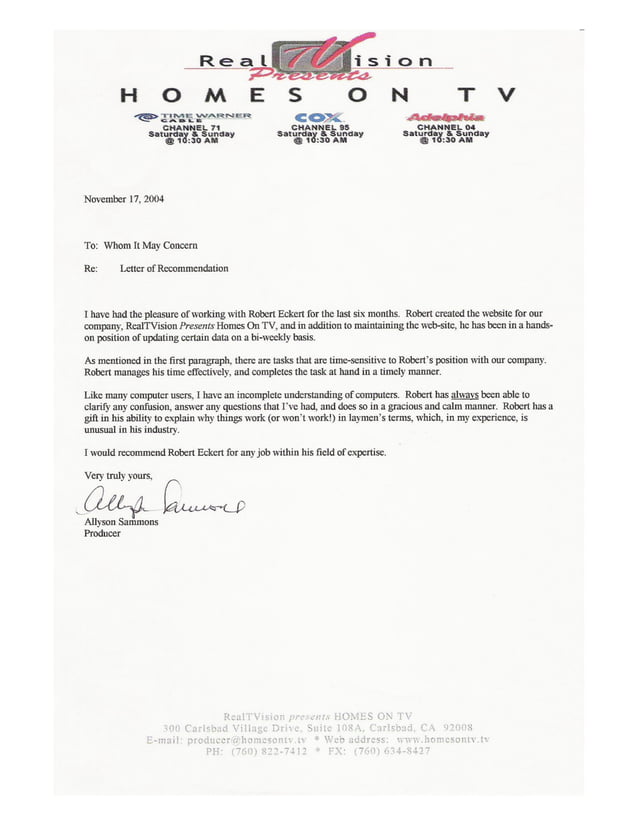 Letter - Homes On TV | PDF