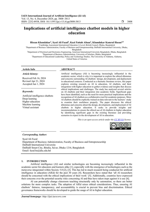 Implications Of Artificial Intelligence Chatbot Models In Higher