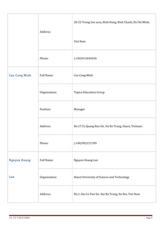 Curriculum Vitae_ Luong Vu Van | PDF