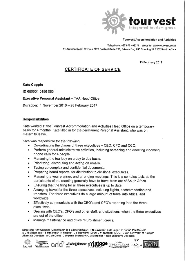 Kate Coppin - Letter of Service | PDF