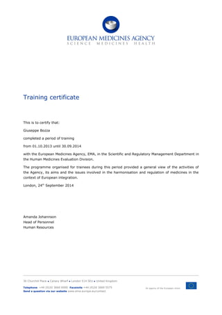 EMA Certificate - Giuseppe Bozza | DOC