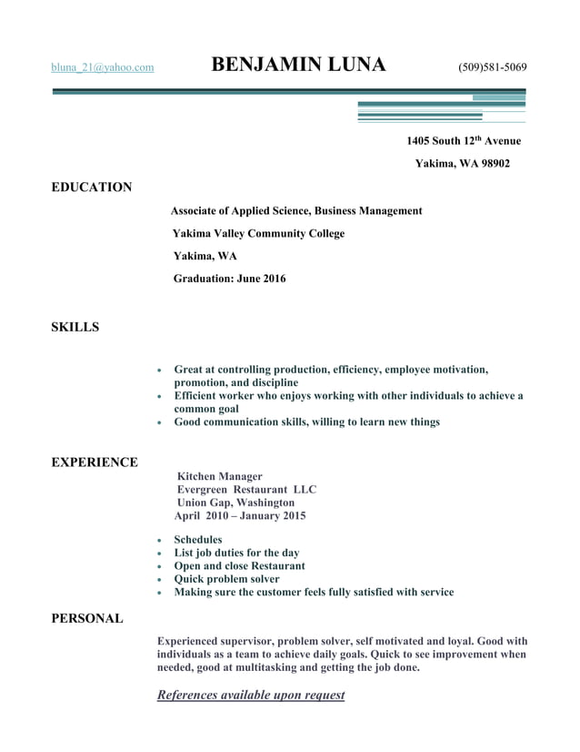 BA 225 homework #3 resume | PDF