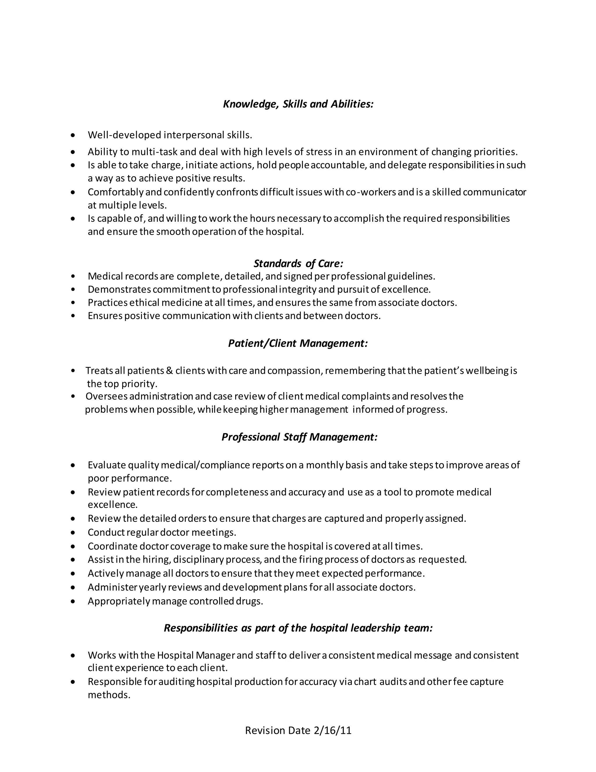 Medical Director responsibilities | DOCX