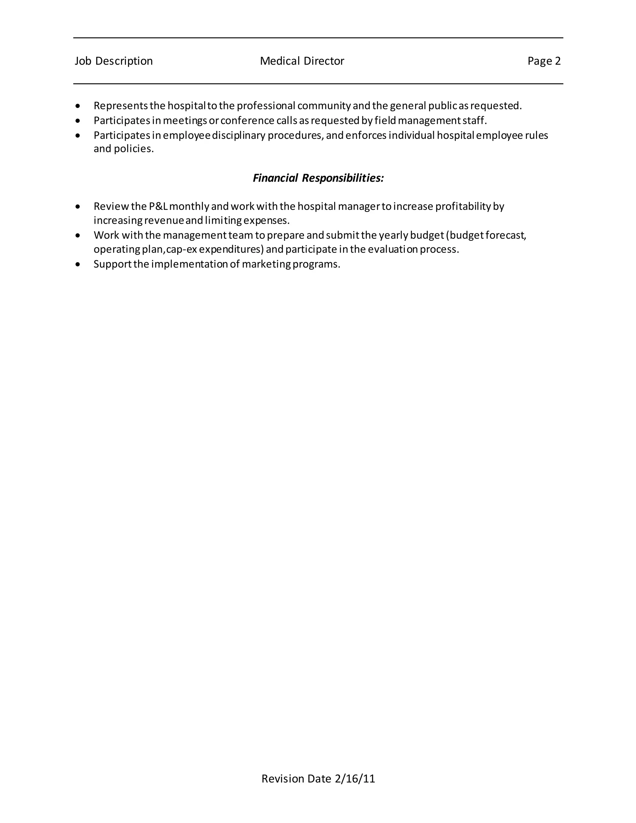 Medical Director responsibilities | DOCX