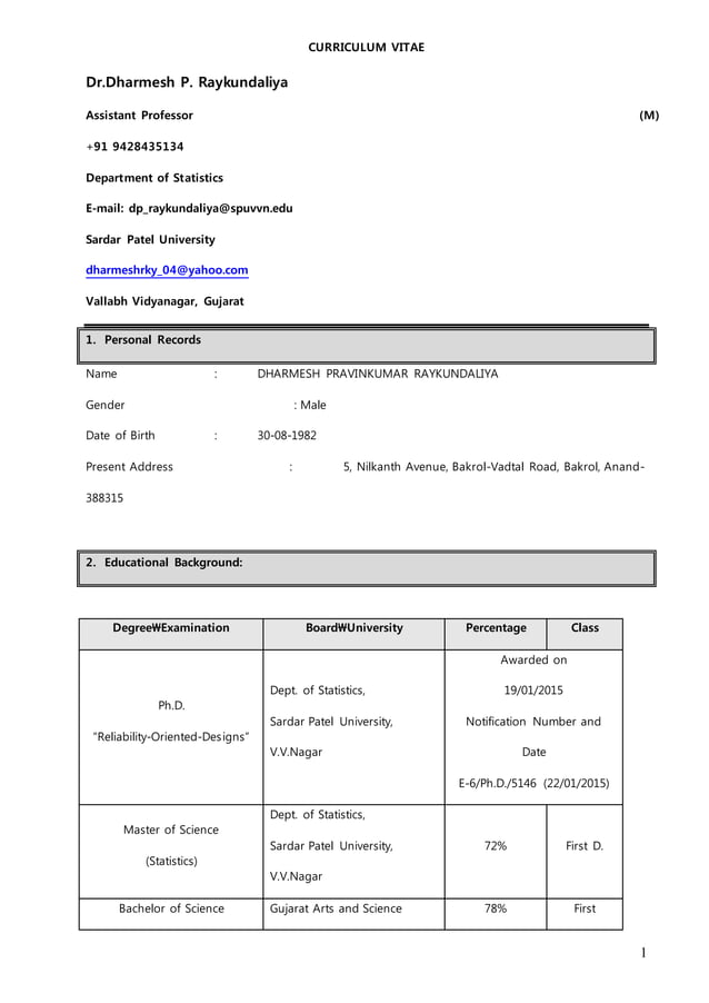 Dharmesh_CV(290115) | PDF