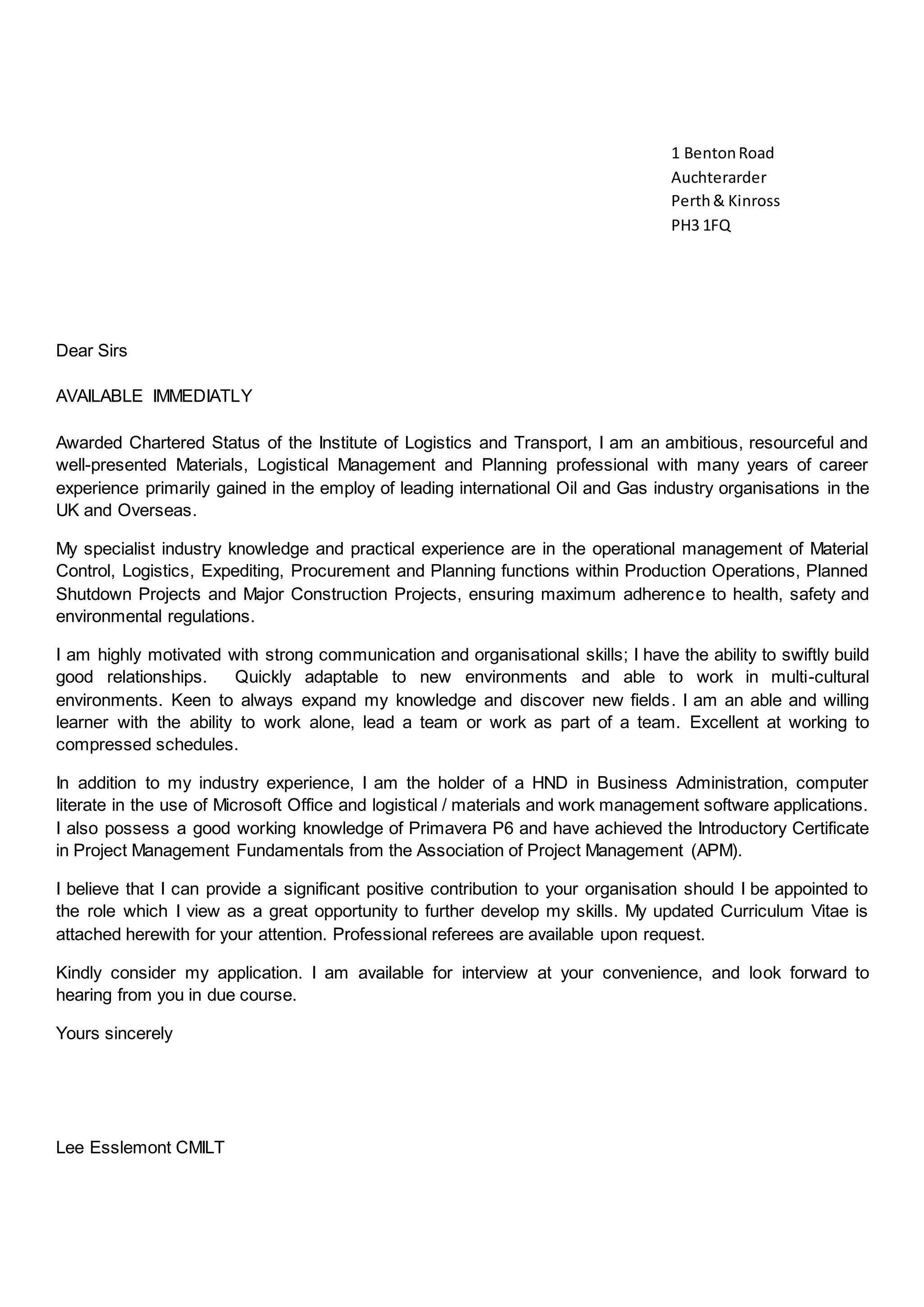 Covering Letter Pdf