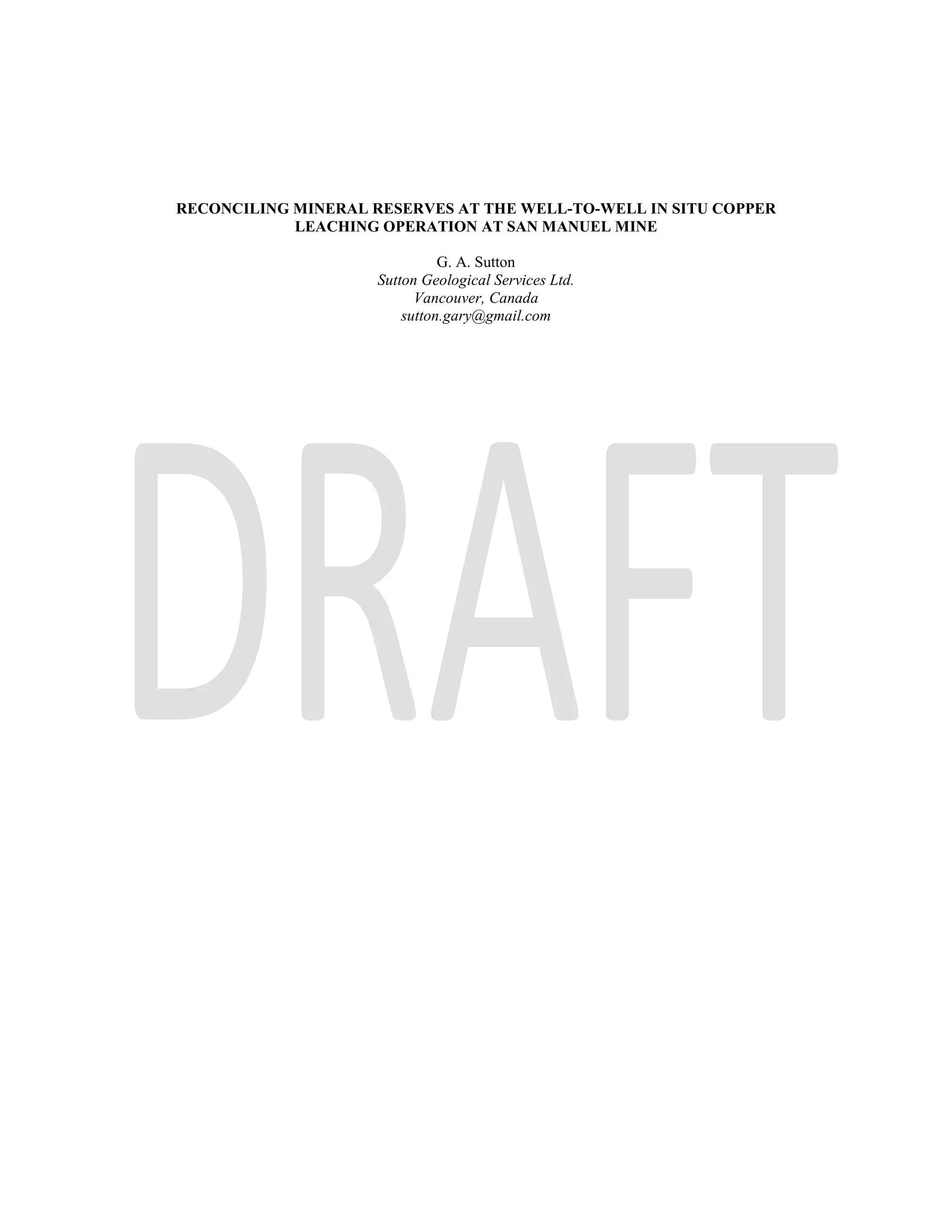 Reconciling Mineral Reserves at the Well-to-Well In Situ Copper ...