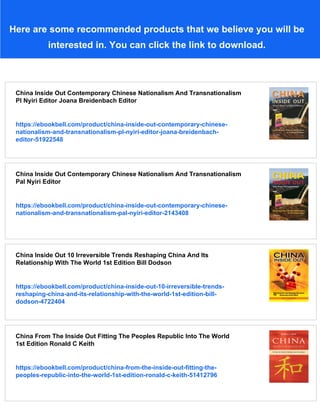 China Inside Out Contemporary Chinese Nationalism And Transnationalism ...