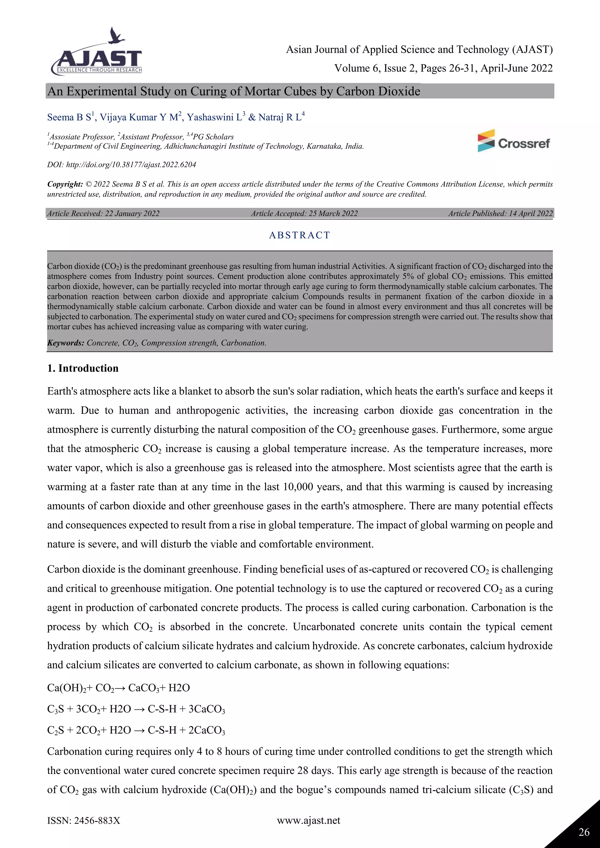 An Experimental Study on Curing of Mortar Cubes by Carbon Dioxide | PDF