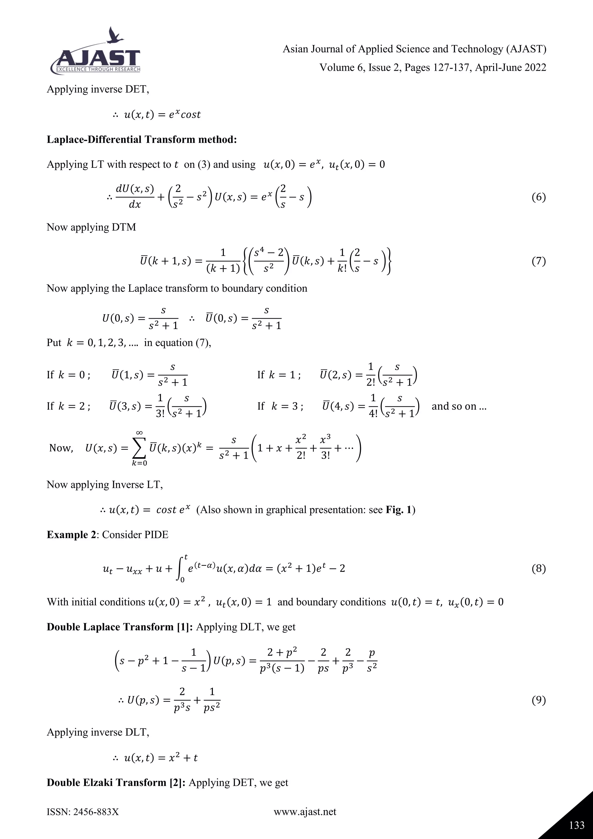 Analytical Solution of Partial Integro Differential Equations Using ...